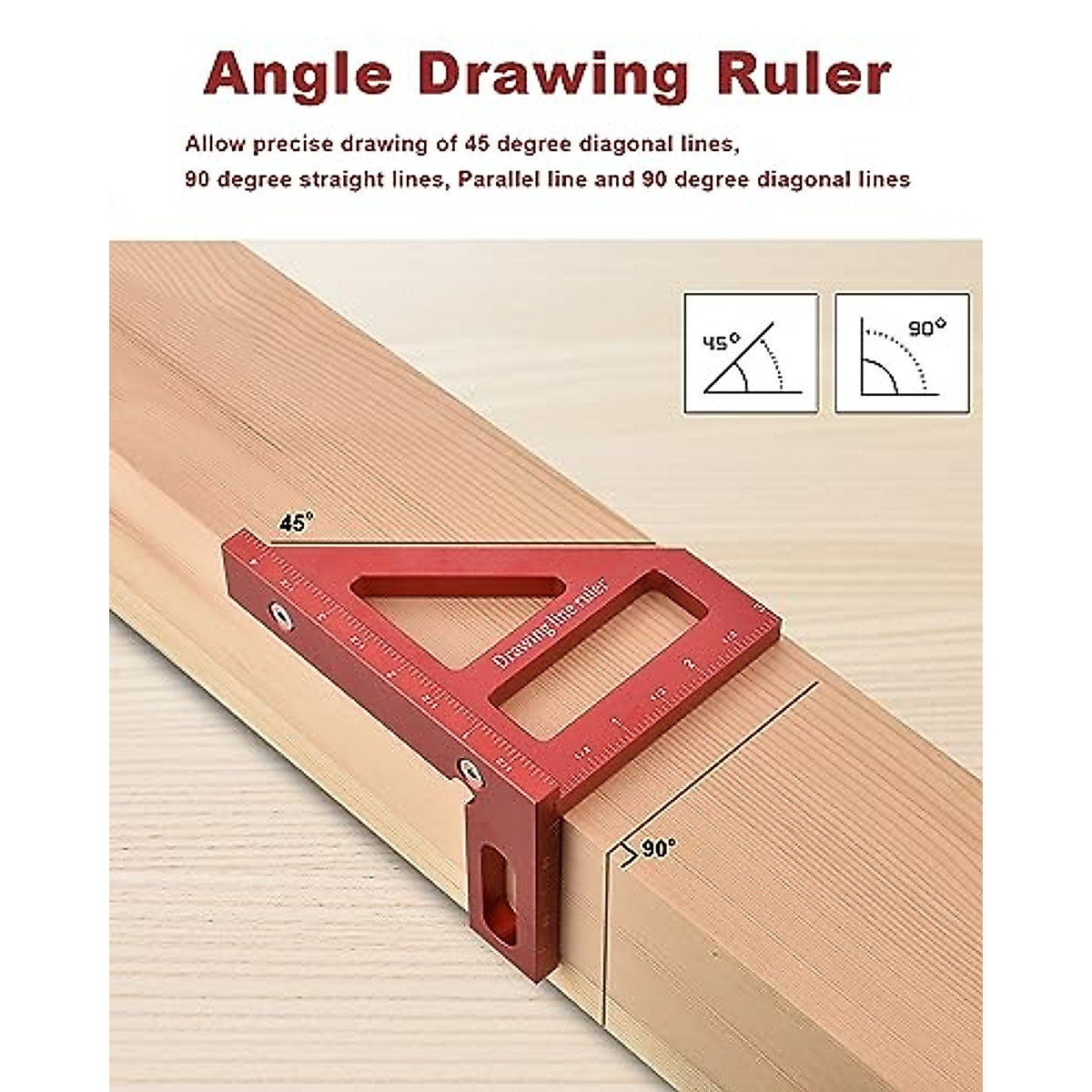 BOXmime Imperial 3D Multi-Angle Measuring Ruler,45/90 Degree Aluminum Alloy Woodworking Square Protractor, Miter Triangle Ruler High Precision Layout Measuring Tool