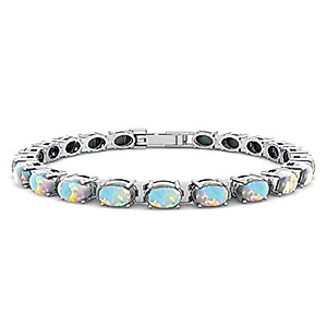 Silver Smile 925 Sterling Silver Opal Gemstone Bracelets Gift for Women Mom Wife and Girls|Attractive Tennis Bracelet in 7.25" Length with Secure Lock |Comes in a Suede Pouch