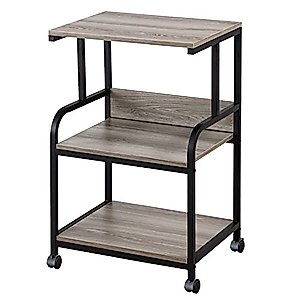KirKical 3-Tier Mobile Printer Stands on Wheels with Storage Shelves Industrial Style Machine Cart Organizer Table for Office and Home Slate Grey Wood and Black Metal Finished