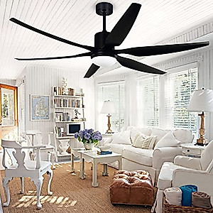 Ohniyou 66''Ceiling Fan with Lights Remote Control, Large Ceiling Fan Black, 6 Blades 6 Speeds Ceiling Fan Light for Outdoor Indoor Patio Living Room Porch Office Garage Shop Factory Warehouse