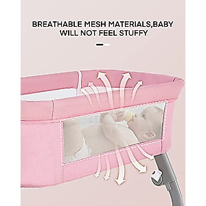 BAHOM Bassinet Bedside Sleeper, 2-in-1 Bedside Bassinet for Baby, Adjustable Height with Portable Infant Nest for Newborns, Mesh Walls Crib Bassinets (Pink)