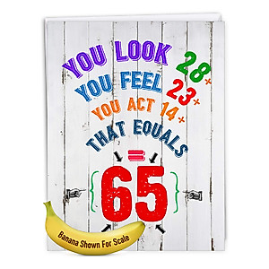 NobleWorks - Jumbo Card for 65th Birthdays (8.5 x 11 Inch) - Fun Milestone Birthday Celebration, Big Group 65 Year Old Greeting from All of Us - Age Equation 65 J9421MBG-US