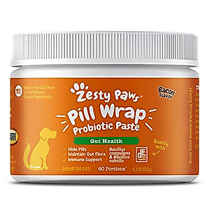 Zesty Paws Pill Wrap Probiotic Paste for Dogs - Immune & Digestive System Support - Bacon Flavor - with DE111 Bacillus subtilis - Pockets Any Pill, Tablet & Capsule for Your Dog - 60 Portions…
