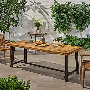 Great Deal Furniture Beau Outdoor Eight Seater Wooden Dining Table, Teak and Rustic Metal Finish