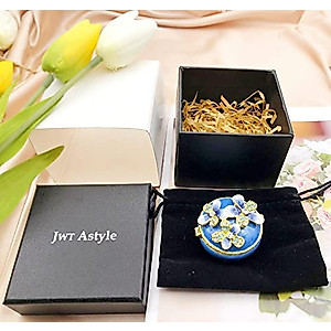 JWT Astyle Orchid Flower Blue Trinket Boxes Hinged Small Jewelry Box with Crystals.Collectible Trinkets Home Gift Enamel Decorative Tiny Keepsake Box Decor Necklace Rings Earrings Organizer.