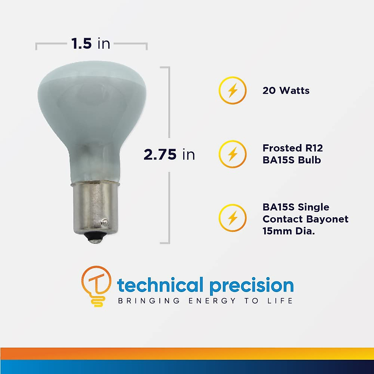 13V RV Light 1383 Bulb by Technical Precision - 20W Frosted R12 BA15S Bulb Single Contact Bayonet Base for Automotive, Elevator, and Reading - 300 Hours Rated Life - 10 Pack