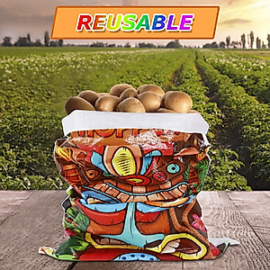 10 Pcs Potato Sack Race Bags, Tiki Luau Race Car Horror Birthday Party Favors Supplies, Hawaiian Luau Party Games Outdoor Beach Jumping Bags for Kids Adults Summer Tropical Racing Halloween (Tiki)