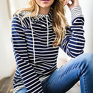 Women Blouse,IEason Womens Long Sleeve Hoodie Sweatshirt Jumper Hooded Pullover Tops Blouse (M, Navy)