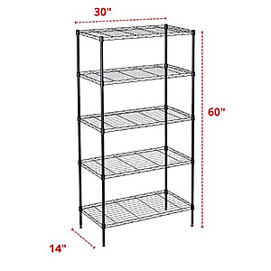 5 Tier Wire Shelving Unit Storage Rack, Metal Heavy Duty Utility Organizers, Organization Units for Products Plant Pantry, Garage, Laundry Racks Durable Shelf Stand,14"W x 30"L x 60"H, Black