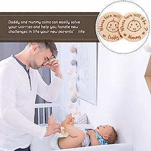 New Parents Gift First Parent Wooden Decision Coin Double Sided Flip Coin Mom Dad Turn Coin with Gift Box Storage Bag for New Mom Dad Pregnancy Baby Shower Birthday Present (Cute Style)