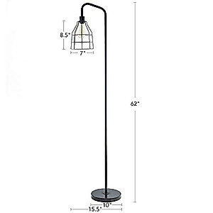 VONLUCE Industrial Floor Lamp Black, Rustic Cage Reading Floor Lamp with Heavy Metal Based Mid-Century, 62" Farmhouse Style Modern Standing Light for Bedroom, Living Room, Office