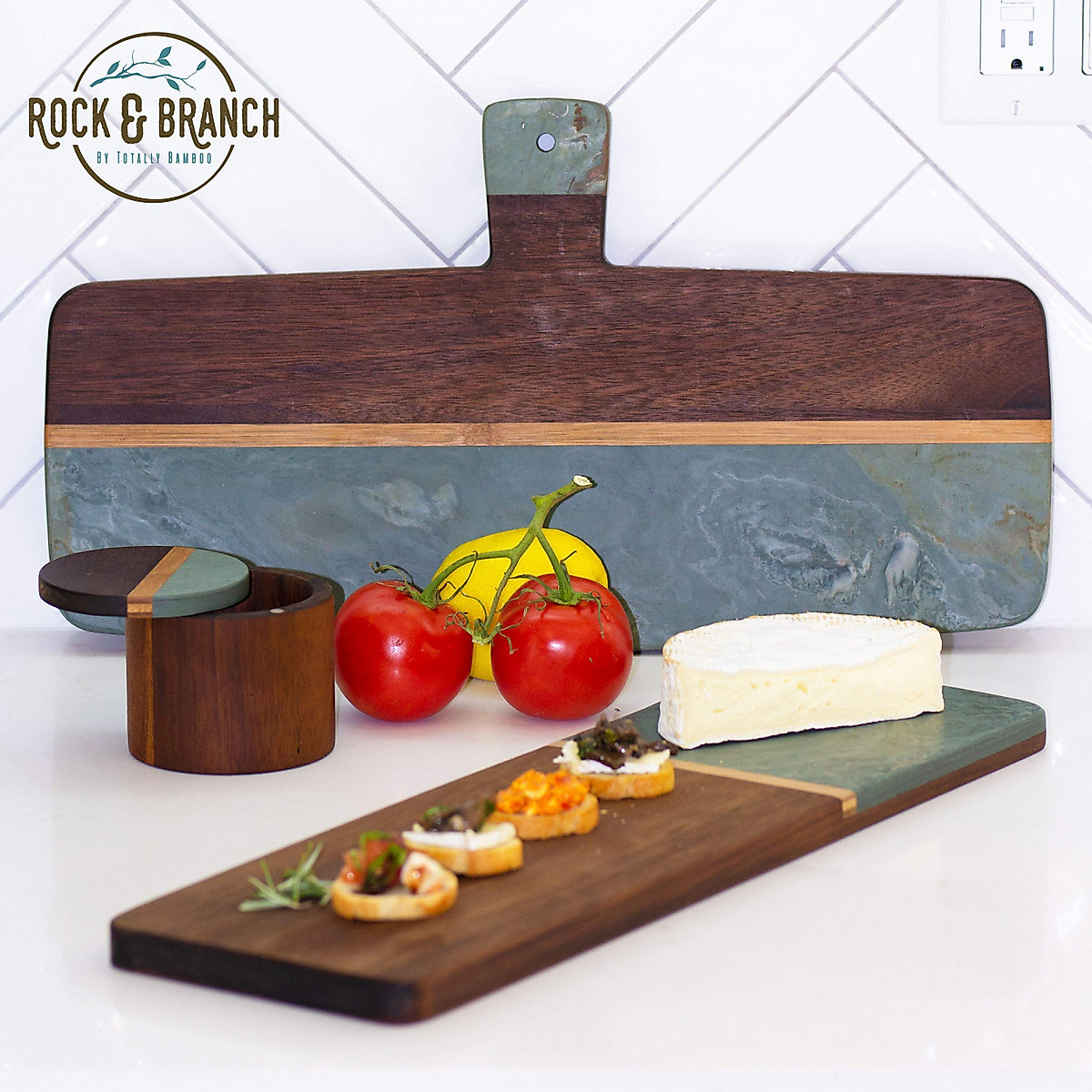 Totally Bamboo Rock & Branch Series Slate and Acacia Serving Paddle