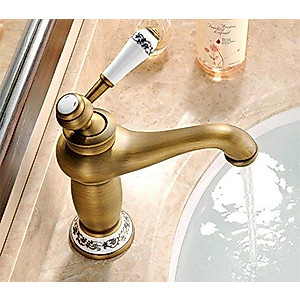 Y-LKUN Bathroom Sink Faucet Basin Mixer Tap Brass Antique Hot and Cold Water Rotatable Basin Sink Tap Bathroom Bar Faucet