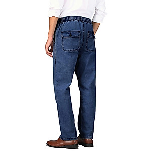 Soojun Mens Casual Loose Fit Elastic Waist Jeans Denim Pants, Indigo, 38W x 32L