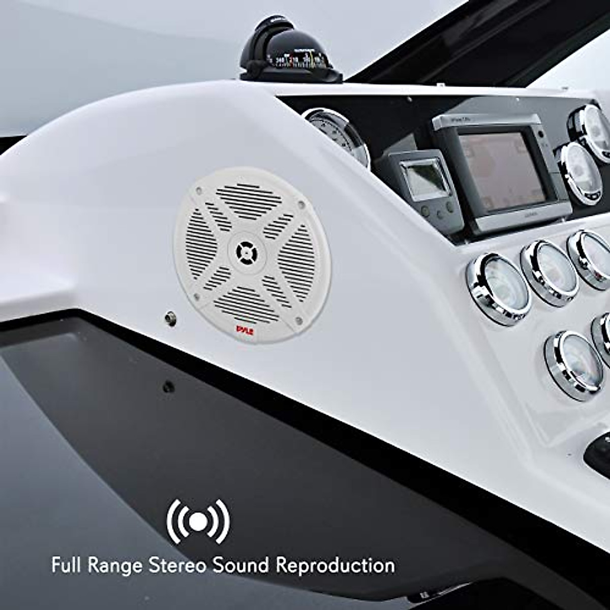 Pyle 6.5 Inch Bluetooth Marine Speakers - 2-way IP-X4 Waterproof and Weather Resistant Outdoor Audio Dual Stereo Sound System with 600 Watt Power and Low Profile Design - 1 Pair - PLMRBT65W (White)