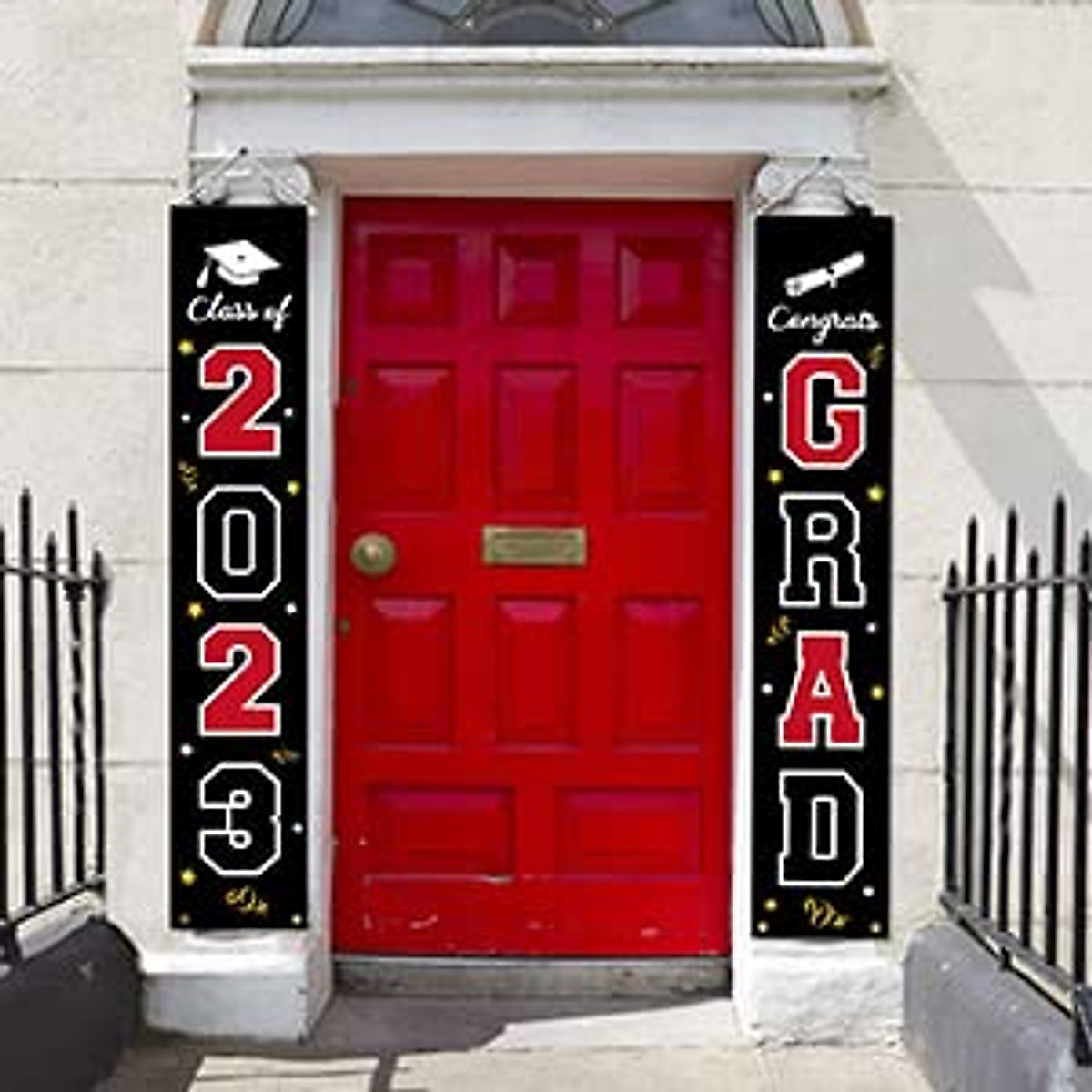 2023 Graduation Banner Decorations - Porch Sign Set Red White Black Welcome Door Décor Party Favors Supplies For Indoor Outdoor