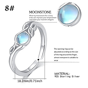 925 Sterling Silver Leaf Ring Moonstone Adjustable Open Rings for Mother's Day Women Minimalist Statement Band Finger Ring Dainty Trendy with Box