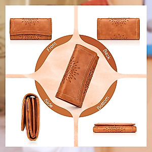 APHISON Womens Wallets RFID Blocking PU Leather Clutch Long Wallet for Women Card Holder Phone Organizer Ladies Travel Purse Hollow Out Sunflower Design Gift Box 2214 Brown