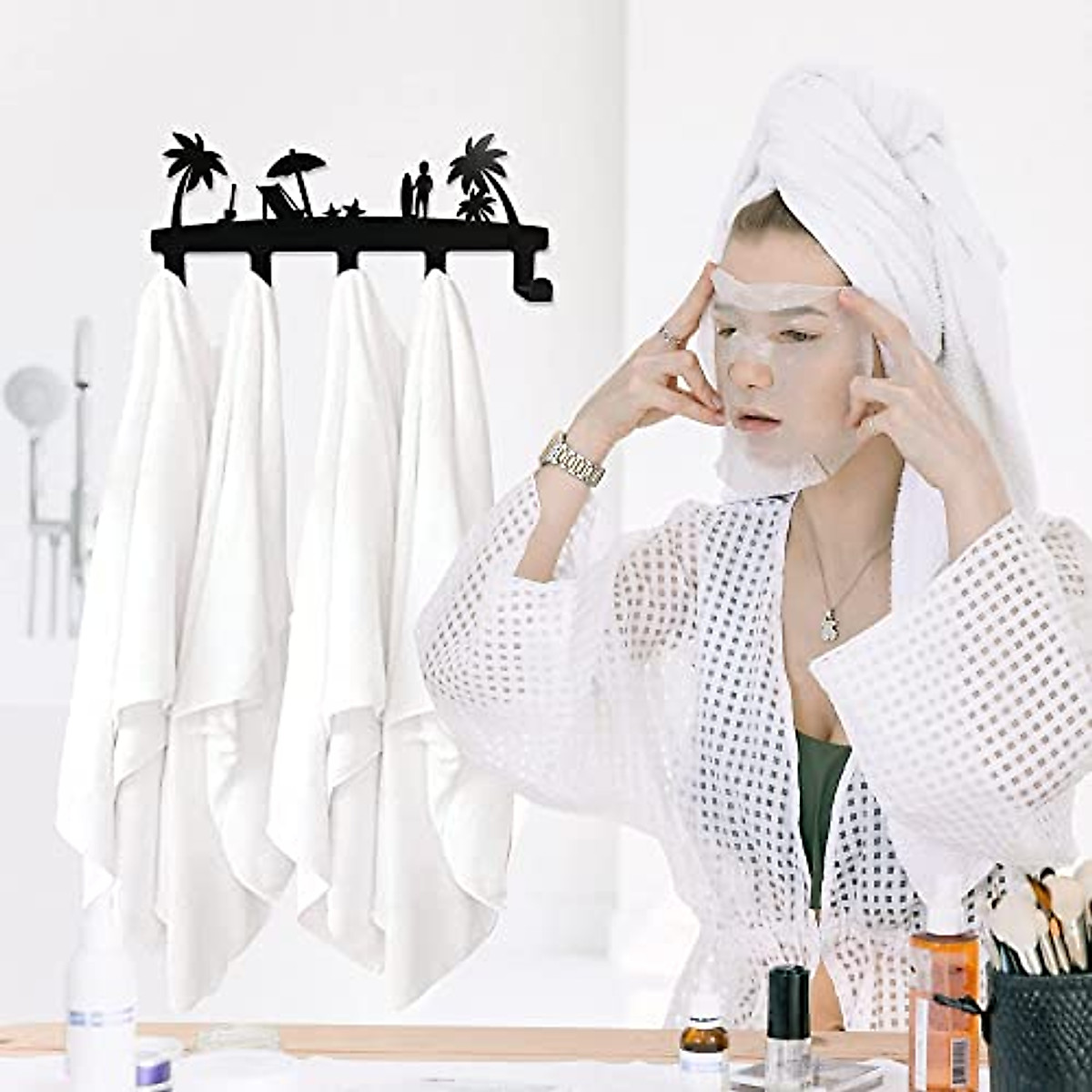 Towel Racks for Bathroom 16 Inch Towel Coat Key Hooks Holder Bedroom Hanger Living Room Wall-Mounted Metal — 5 Hooks Rust-Proof and Waterproof-Black (Black),Y-4