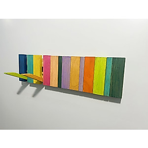 GOGREEBELL Natural Wood Wall Mounted Piano Coat Rack| Coat Rack Wall Mount| Flip Down Wall Hook Rack 5 Hooks| Heavy Duty Towel Rack with 5 Hooks to Hang Hat,Bag, Backpack(Multi Color Graffiti Dyeing)