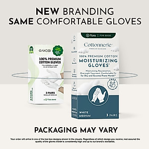 Gaxcoo Cottonnerie Medium 3 Pairs 100% Premium Cotton Moisturizing Gloves for Dry Hands & Eczema | Overnight Lotion & Spa Treatment for Women & Men | Reusable, Free Washing Bag - Packaging May Vary