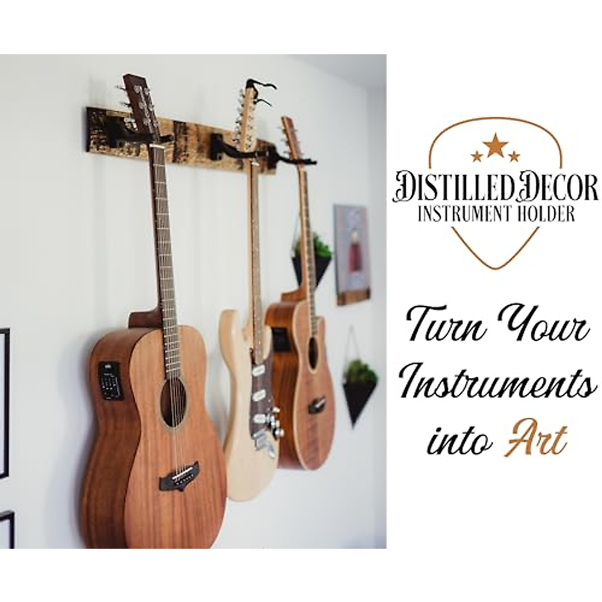 Coyle Woodworks Whiskey Barrel Stave 3-Guitar Wall Mount |Instrument Mount for Guitar, Ukulele, Violin, Banjo, Bass, Guitar Hanger, Natural Finish