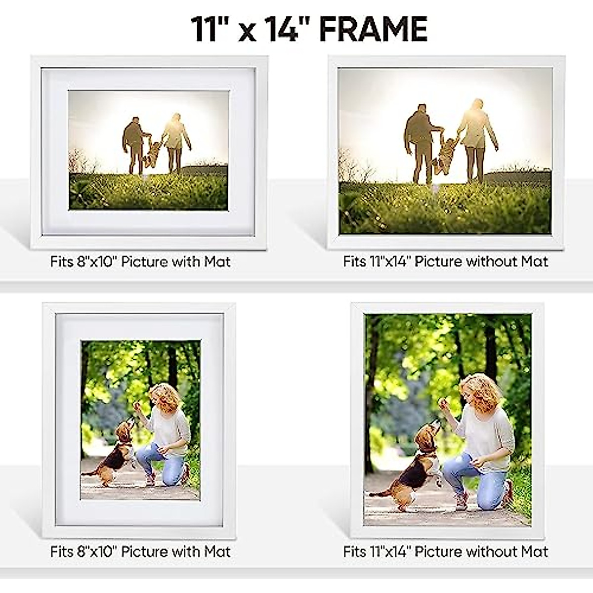 Nacial 11x14 Picture Frames, White Picture Frame, Photo Display 8x10 with Mat and 11x14 without Mat, Horizontal and Vertical Formats for Wall and Tabletop
