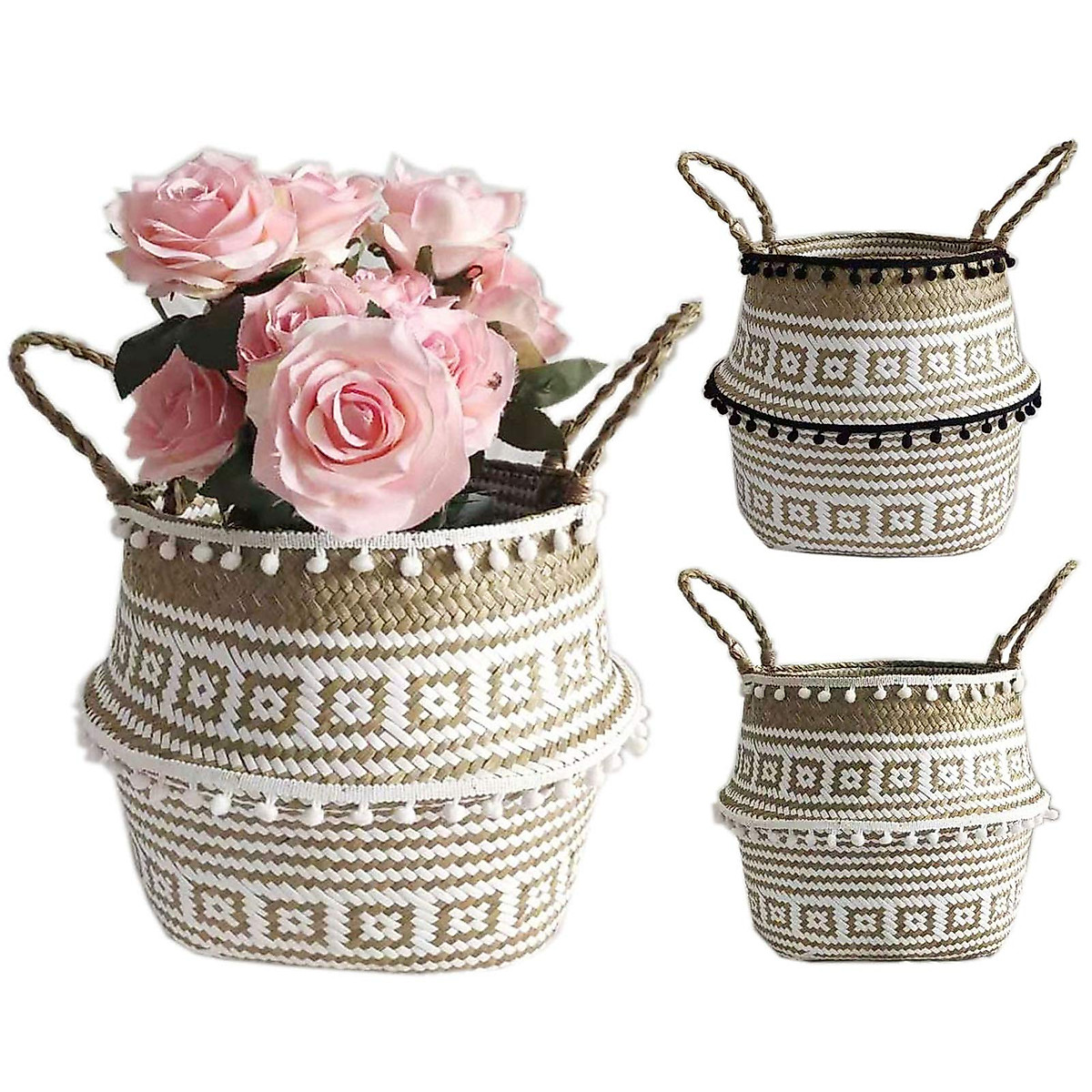 shlutesoy Woven Sundries Basket,Nordic Woven Basket Plant Rattan Box Sundries Organizer Desktop Container Holder Black M