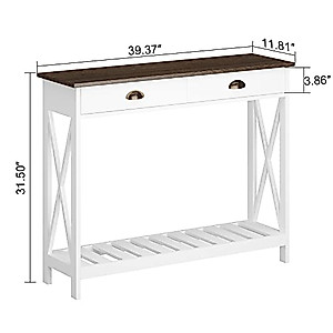ChooChoo Farmhouse Coffee Table Bundle Rustic Console Table, White Narrow Long Entry Table