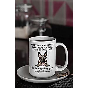 Personalized German Shepherd Coffee Mug, Every Snack You Make I'll Be Watching You, Customized Dog Mugs for Mom Dad, Gifts for Dog Lover, Mothers Day, Fathers Day, Birthday Presents