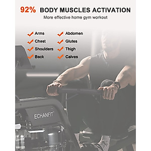 ECHANFIT Water Rowing Machine - Magnetic Rower with Monitor, Device Holder, Adjustable 16 Level Water Resistance, Easy Storage Rowing Machines for Home use
