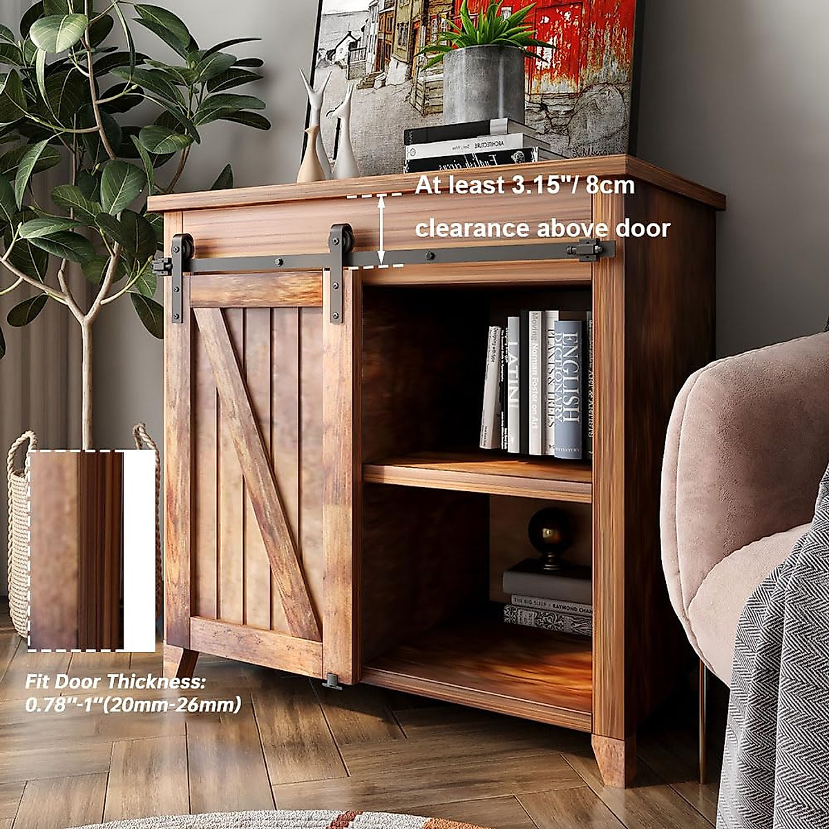 CCJH 4FT Mini Sliding Barn Door Hardware Kit Closet Cabinet 48" Track System Carbon Steel Basic Roller Hanger for Single 24" Wide Door Panel