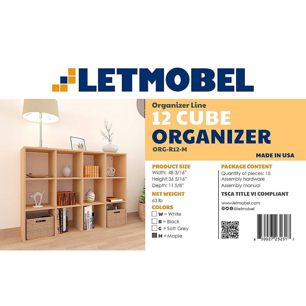 Letmobel Cube Organizer | Book Shelf Organizer with Cube Storage Shelf | DIY Cubical Storage Organizer | Shelf Organizer for Bedroom Living Room Office | Cube Shelf for Home Offices (12 Cube, Black)
