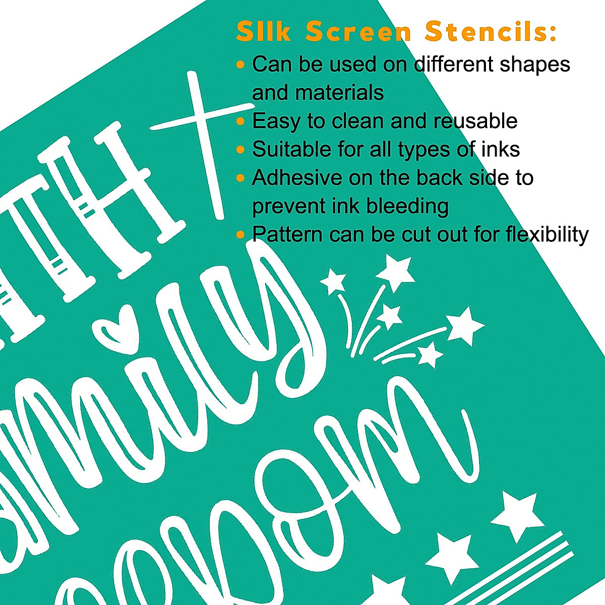 BOOLOOEN Silk Screen Stencil, Self Adhesive Washable Reusable Screen Printing Screen Transfer Home Decor, T-Shirts, Pillows, Cloth Bags, Wood Paintings