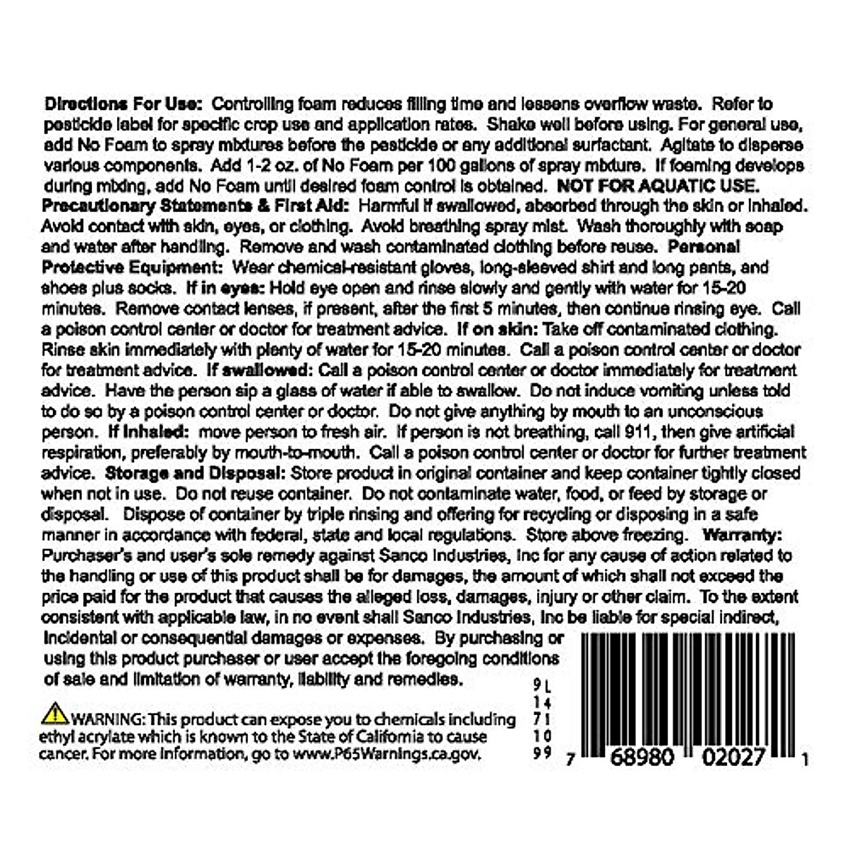 No Foam - Anti-Foam Quart, Defoamer for Spray Tanks, Eliminate Unwanted Foaming in Gallon Hand Sprayers, Recirculating Sprayers and Other Highly Agitated Solutions