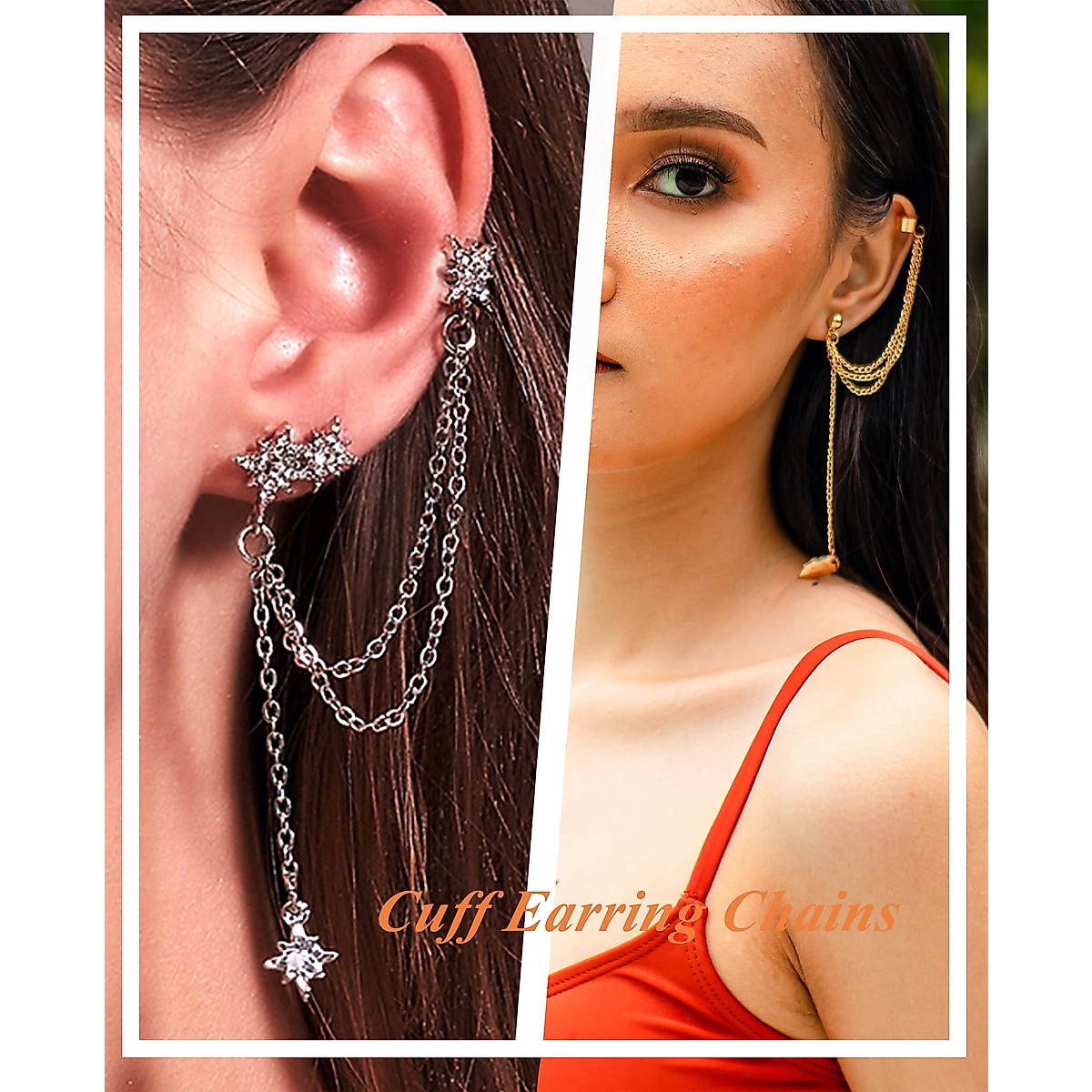 Tornito 17Pcs Ear Cuffs Chain Earrings Snake Butterfly Leaf Non Piercing Clip on Earring Fake Helix Cartilage Earrings Ear Clip Jewelry Silver Tone