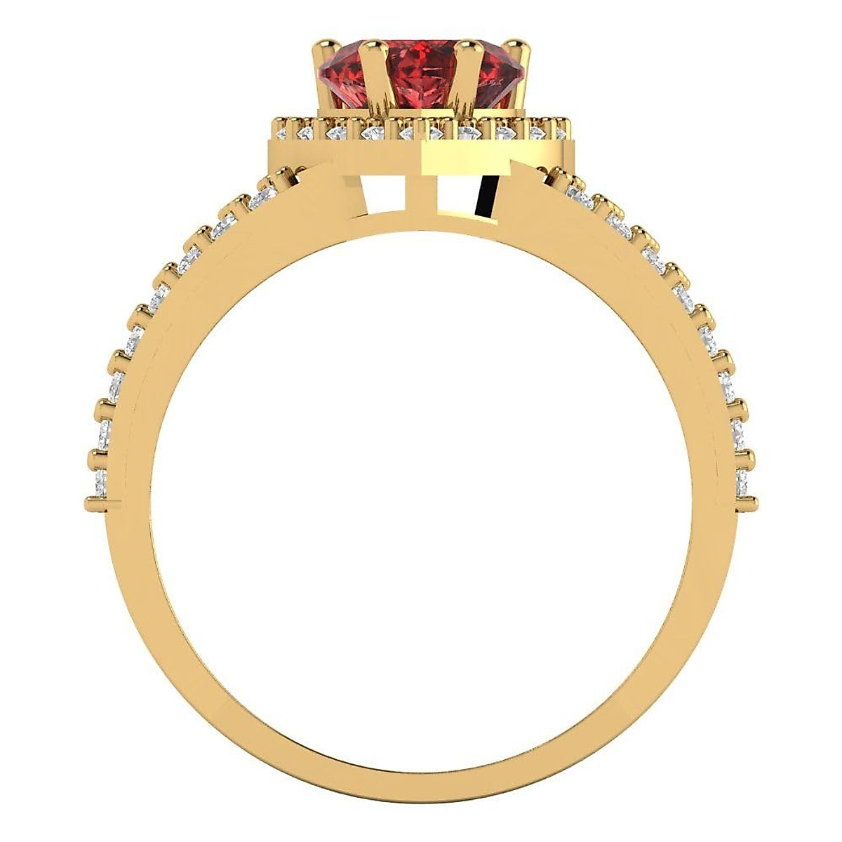 Clara Pucci 1.72ct Heart Cut Solitaire Halo split shank Natural Scarlet Red Garnet designer Modern Statement Ring Solid 14k Yellow Gold