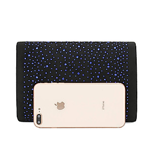 CHARMING TAILOR Envelope Purse Formal Faux Suede Clutch Rhinestone Evening Bag for Women Party Handbag (Black/blue)