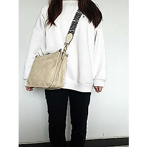 HAIBOLAN Women's Leopard Adjustable Guitar Strap Crossbody Leather Purse Shoulder Bag Bucket Cross-body Purse (A-Beige)