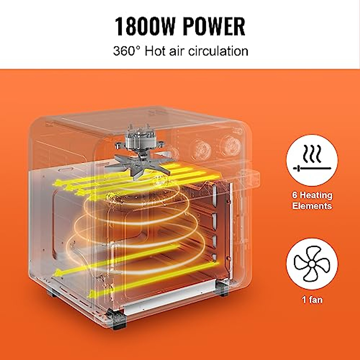 VEVOR 7-IN-1 Air Fryer Toaster Oven, 18L Convection Oven, 1700W Stainless Steel Toaster Ovens Countertop Combo with Grill, Pizza Pan, Gloves, 6 Slices Toast, 12-inch Pizza, Home and Commercial Use