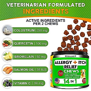 Dog Allergy Relief Chews - Dog Itch Relief - Omega 3 Fish Oil + Probiotics - Itchy Skin Relief - Seasonal Allergies - Anti Itch Support & Hot Spots - Immune Supplement for Dogs