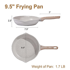 KOLEX Nonstick Frying Pan Skillet, 9.5-Inch Non Stick Granite Egg Pan Omelet Pans, Healthy Stone Cookware Chef's Pan, PFOA Free, Induction Compatible (White Granite, 9.5-Inch)