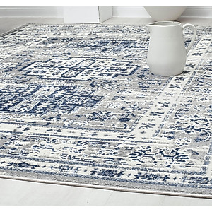 Rugs America Gallagher GL55F Inky Sundara Vintage Transitional Blue Distressed Non-Shedding Living Room Bedroom Dining Home Office Area Rug, 5'3"x7'