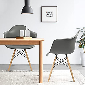 GOTMINSI Set of 4 Dining Chairs,Mid-Century Modern Dining Room Plastic Chairs, Outdoor Side Chairs with Wood Legs for Kitchen, Grey