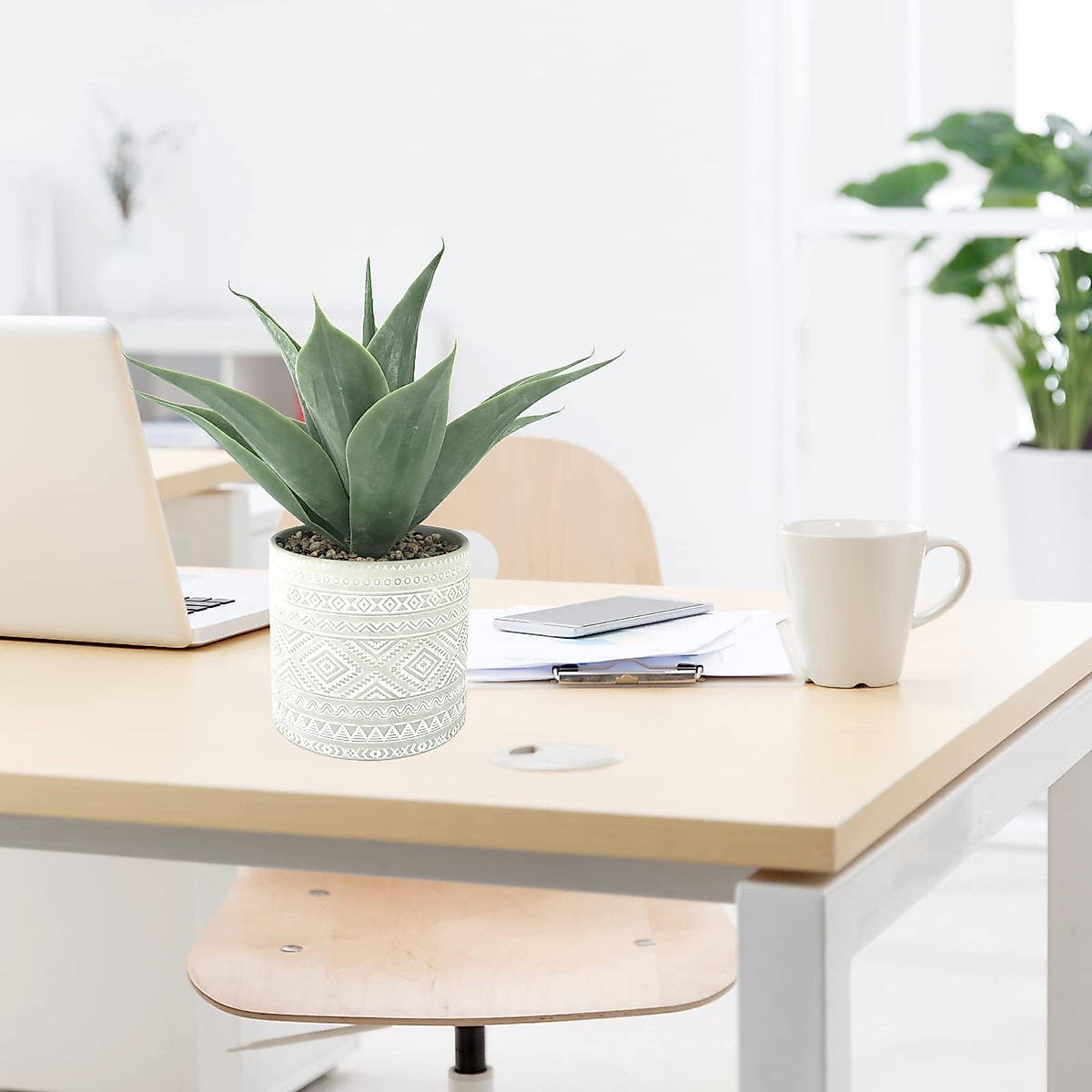 Hisow Artificial Potted Plants, 13.8" Artificial Succulent Fake Aloe, Large Faux Aloe Plant in Pot for Home Office Room Bathroom Garden Decor (White)