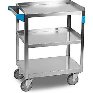 Carlisle FoodService Products Stainless Steel 3 Shelf Utility Cart, 15.5" x 24", Silver, 300 Pound Capacity