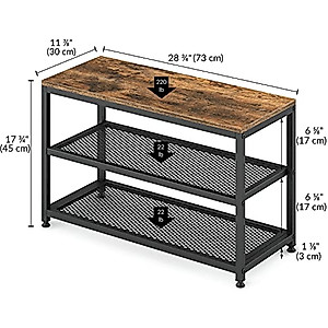 Ballucci Shoe Rack Bench, 3-Tier Shoe Rack, Entryway Shoe Organizer with Seat, Metal Storage Shelves for Hallway, Living Room, Mudroom - Rustic Brown