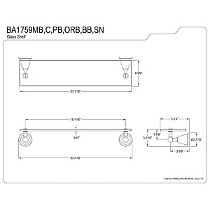 Kingston Brass BA1759ORB Heritage Glass Shelf, Oil Rubbed Bronze