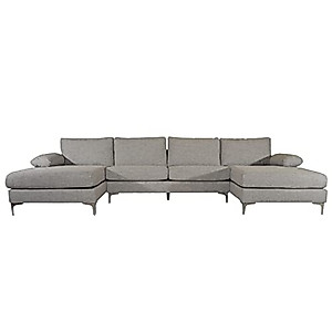 Casa Andrea Milano Modern Large Tweed Fabric U-Shape Sectional Sofa, Double Extra Wide Chaise Lounge Couch