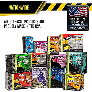 Ultrasac Heavy Duty Contractor Bags (Value 50 Pack/w Ties), 42 Gallon, 32.75" X 47" - 3 MIL Thick Large Black Industrial Garbage Trashbags for Construction and Commercial use